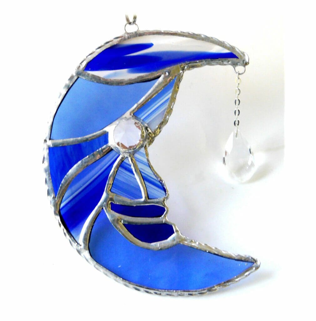 Moon and Star Suncatcher Stained Glass Blue | Buy Indie