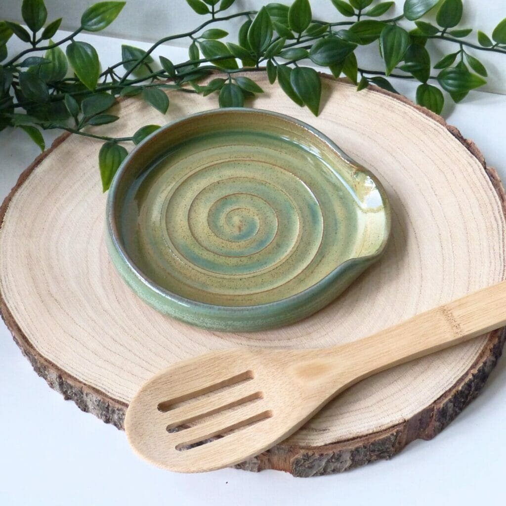 Ceramic Handmade Spoon Rest, Teabag Dish Woodland Green | Buy Indie