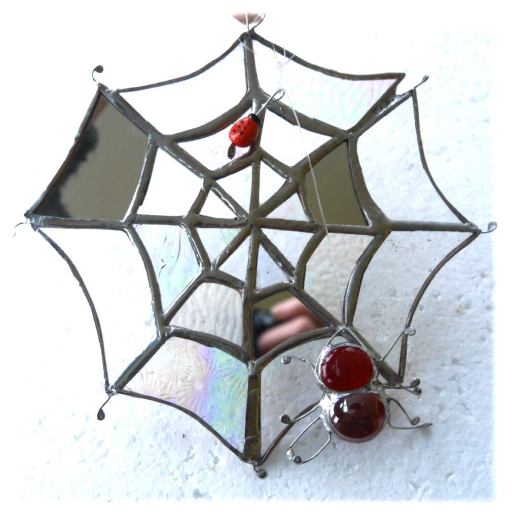 Spider's Web Suncatcher Stained Glass with Spider and Fly Spiders | Buy ...