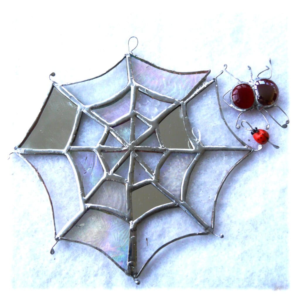 Spider's Web Suncatcher Stained Glass with Spider and Fly Spiders | Buy ...