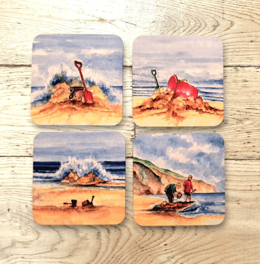 Four Cornwall Beach Sandcastle Coaster gift set from my original ...