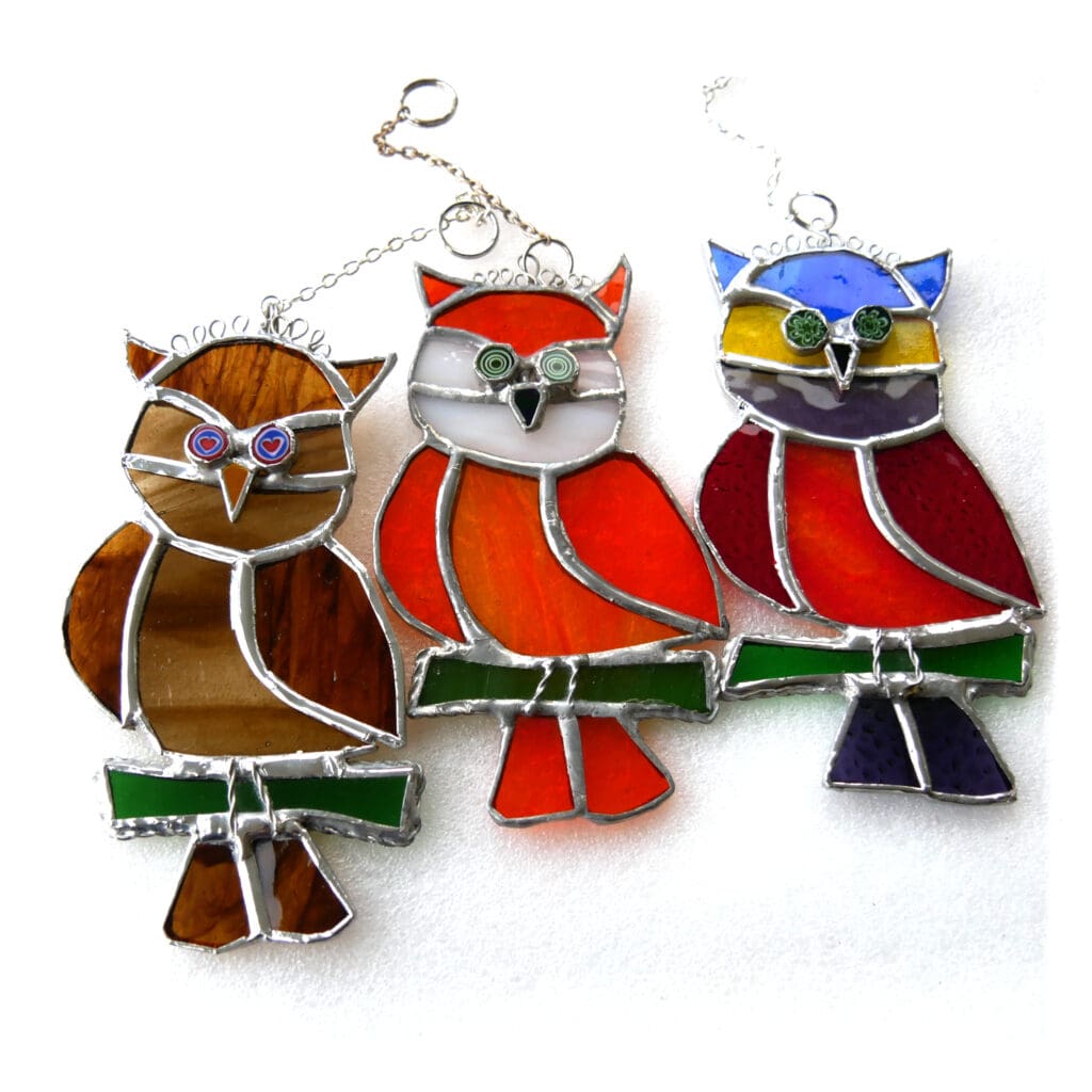 Owl Stained Glass Suncatcher Cute Bird Handmade Colour Choice | Buy Indie